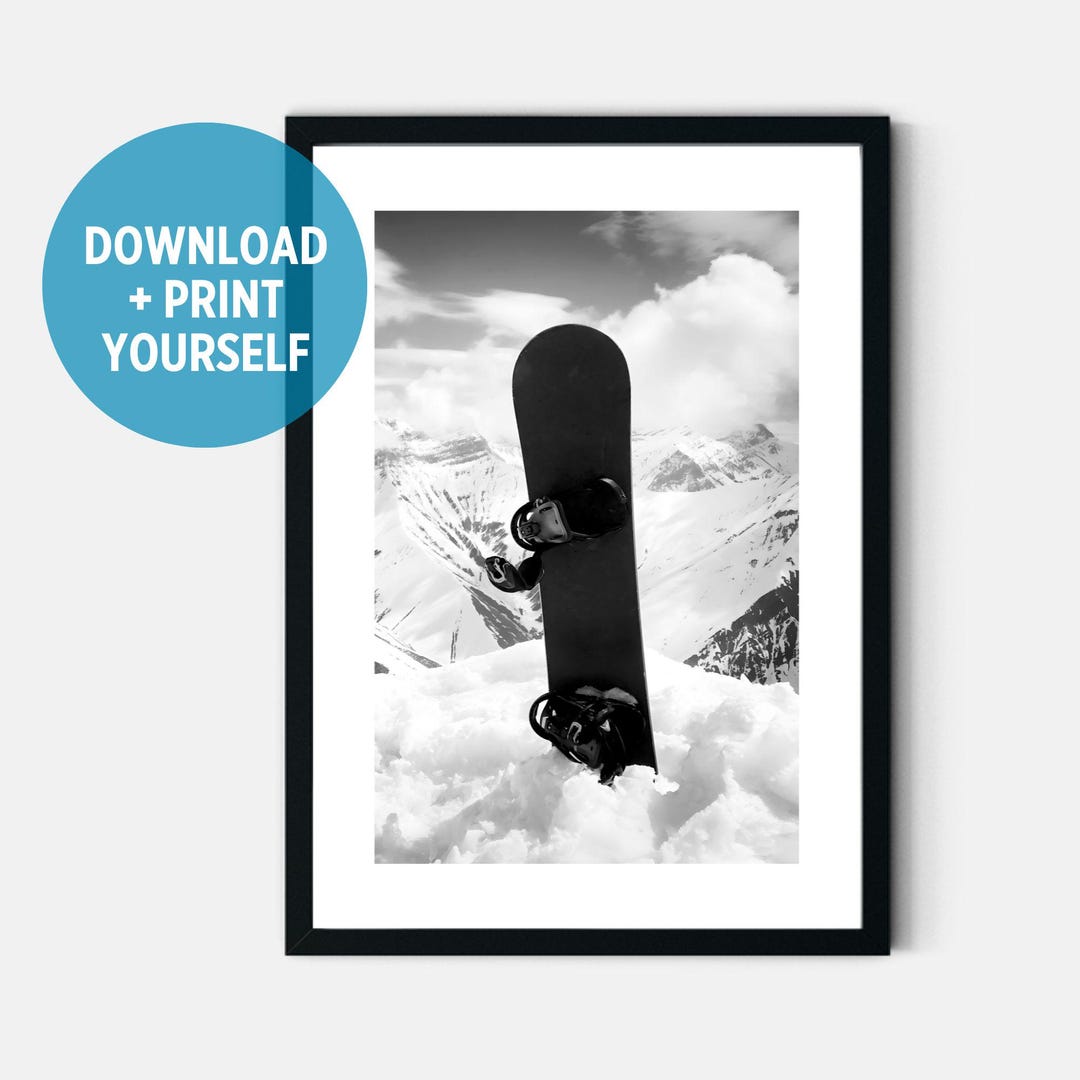 Snowboarding Print Out Poster Snow Sports Wall Art Print in Black ...