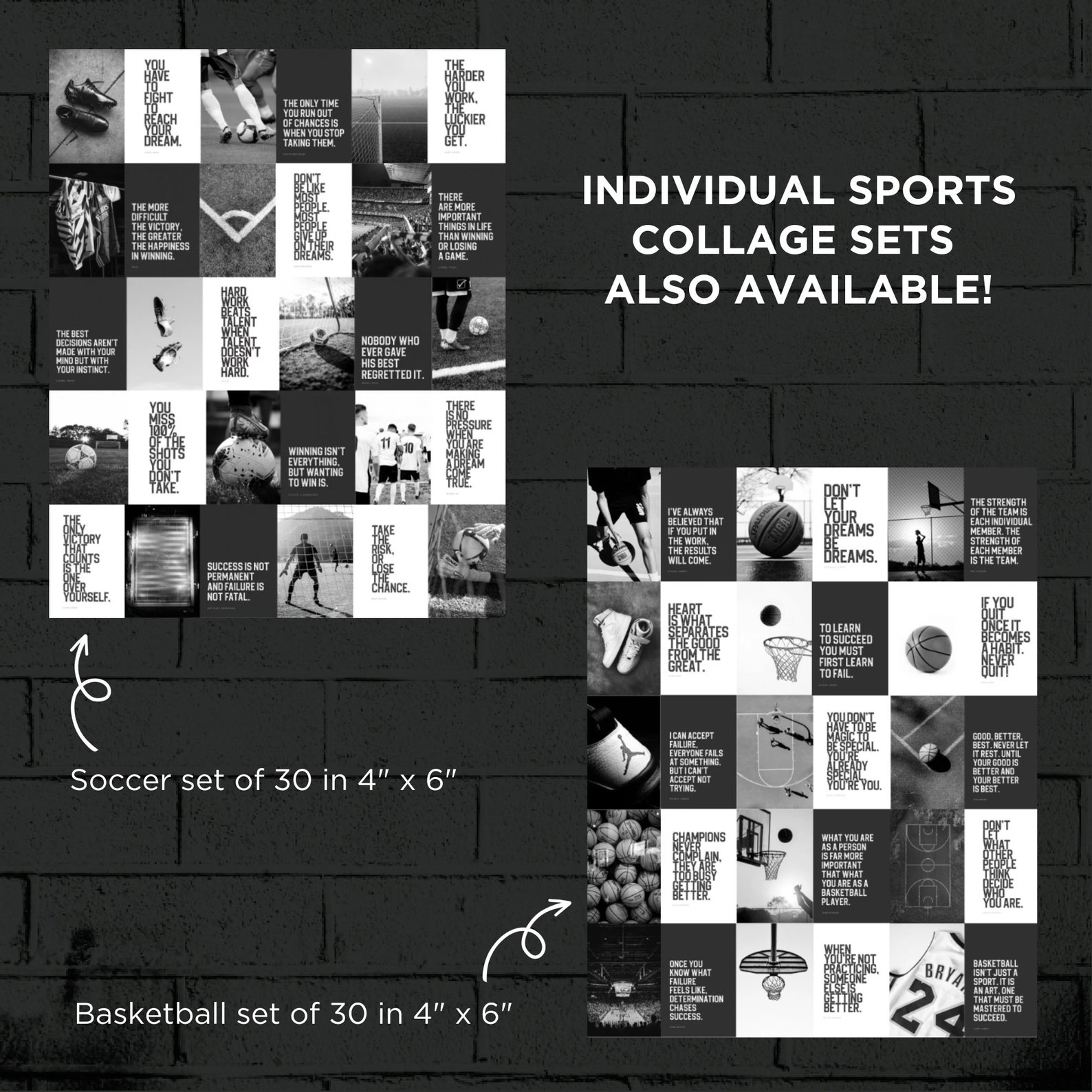 Sports Wall Collage Art for Teen Dorm Room Football Basketball Baseball ...