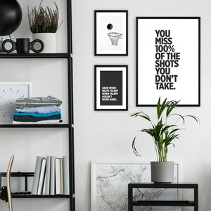 Basketball Wall Art Poster Print for Boys Room Decor in Black & White ...