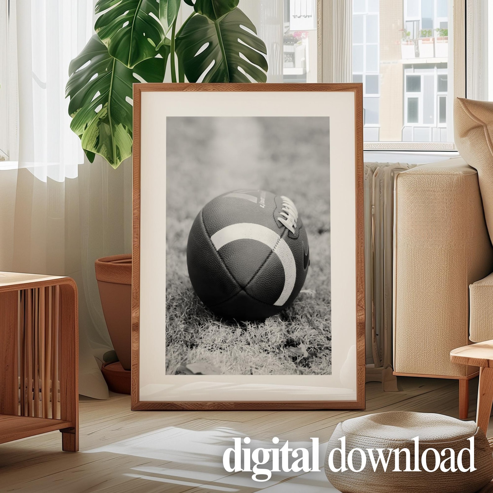 American Football Printable Poster in Black White for Teen Room Decor ...