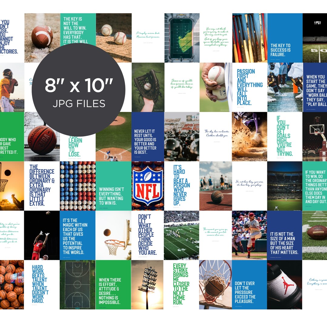 8x10 Sports Wall Collage Kit for Teen Dorm Room Football Basketball ...