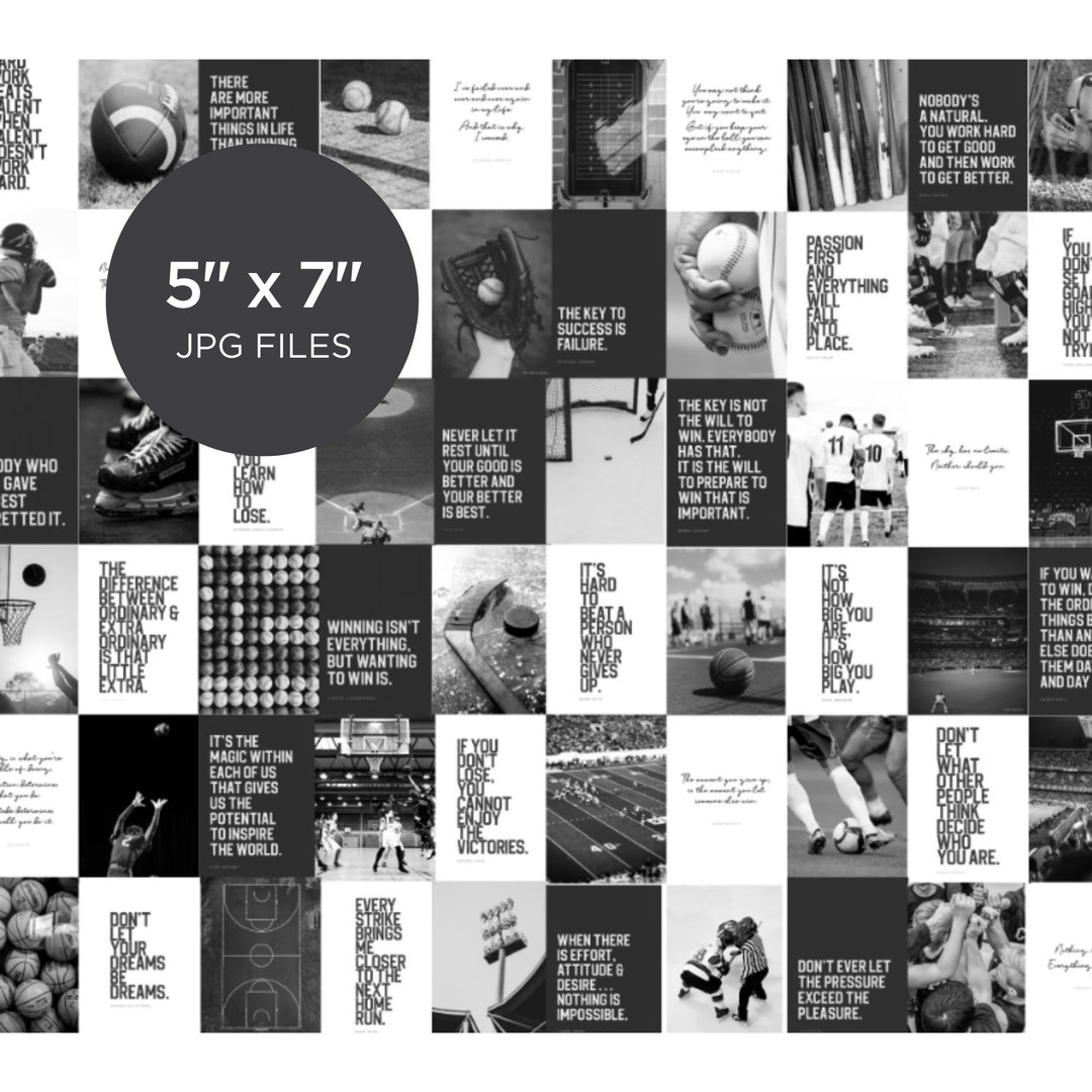 Sports Wall Collage Kit for Teen Dorm Room Football Basketball Baseball ...