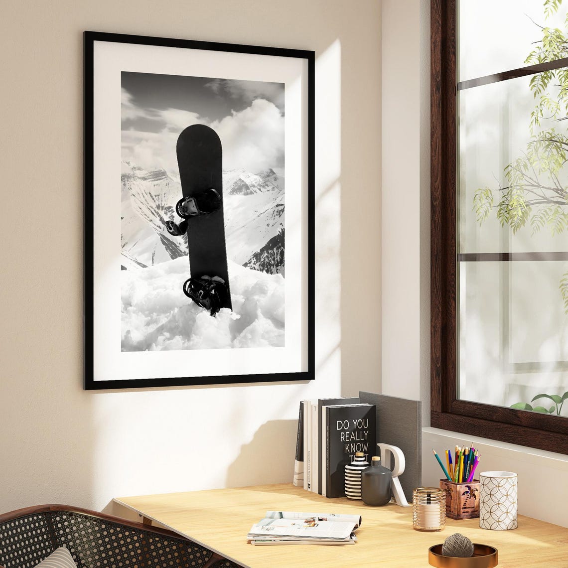 Snowboarding Print Out Poster Snow Sports Wall Art Print in Black ...