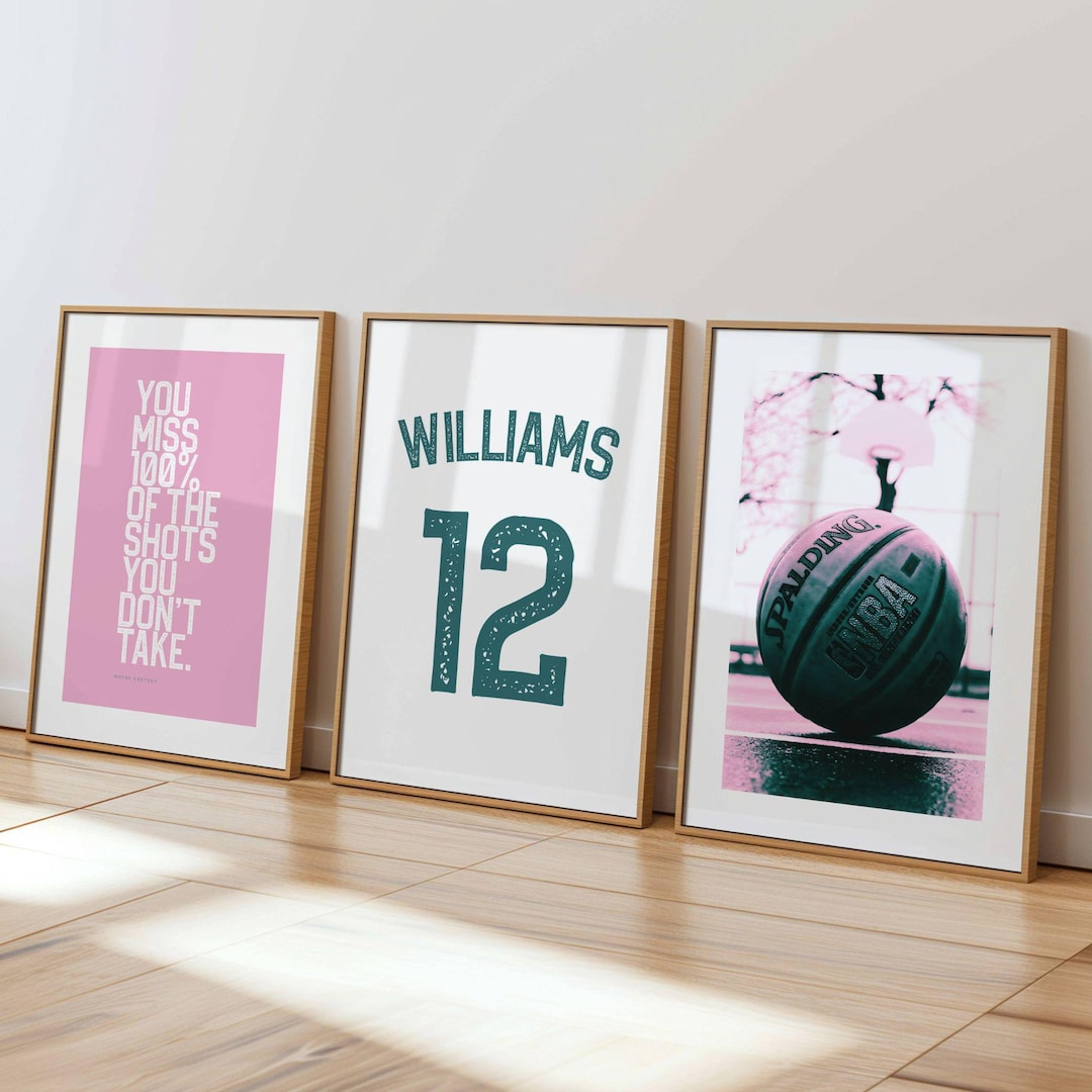 Personalized Pink Basketball Poster Set of 3 Girl Sport Art With Custom ...