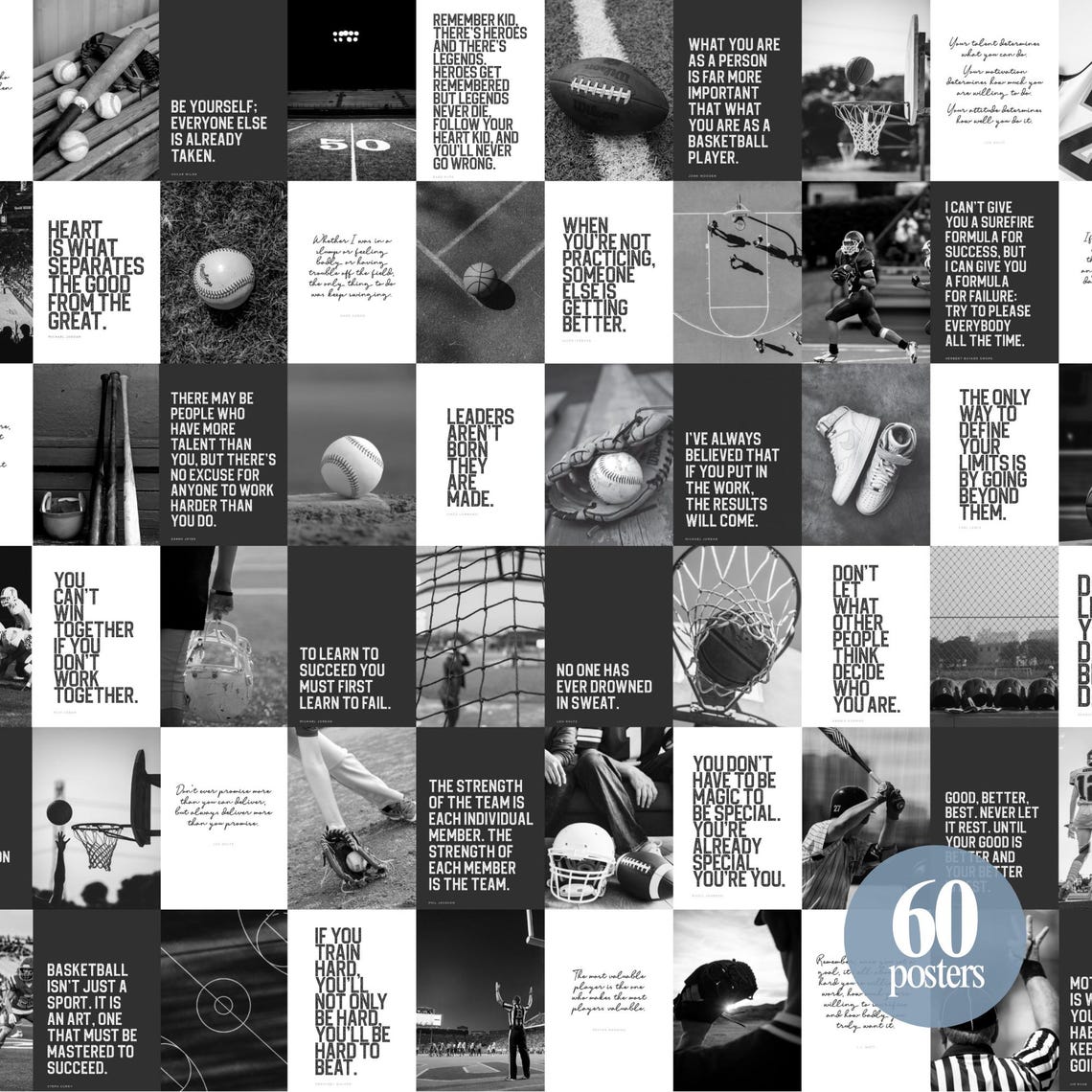 Sports Wall Collage Art for Teen Dorm Room 60 PCS 4x6 & 8x10 Football ...