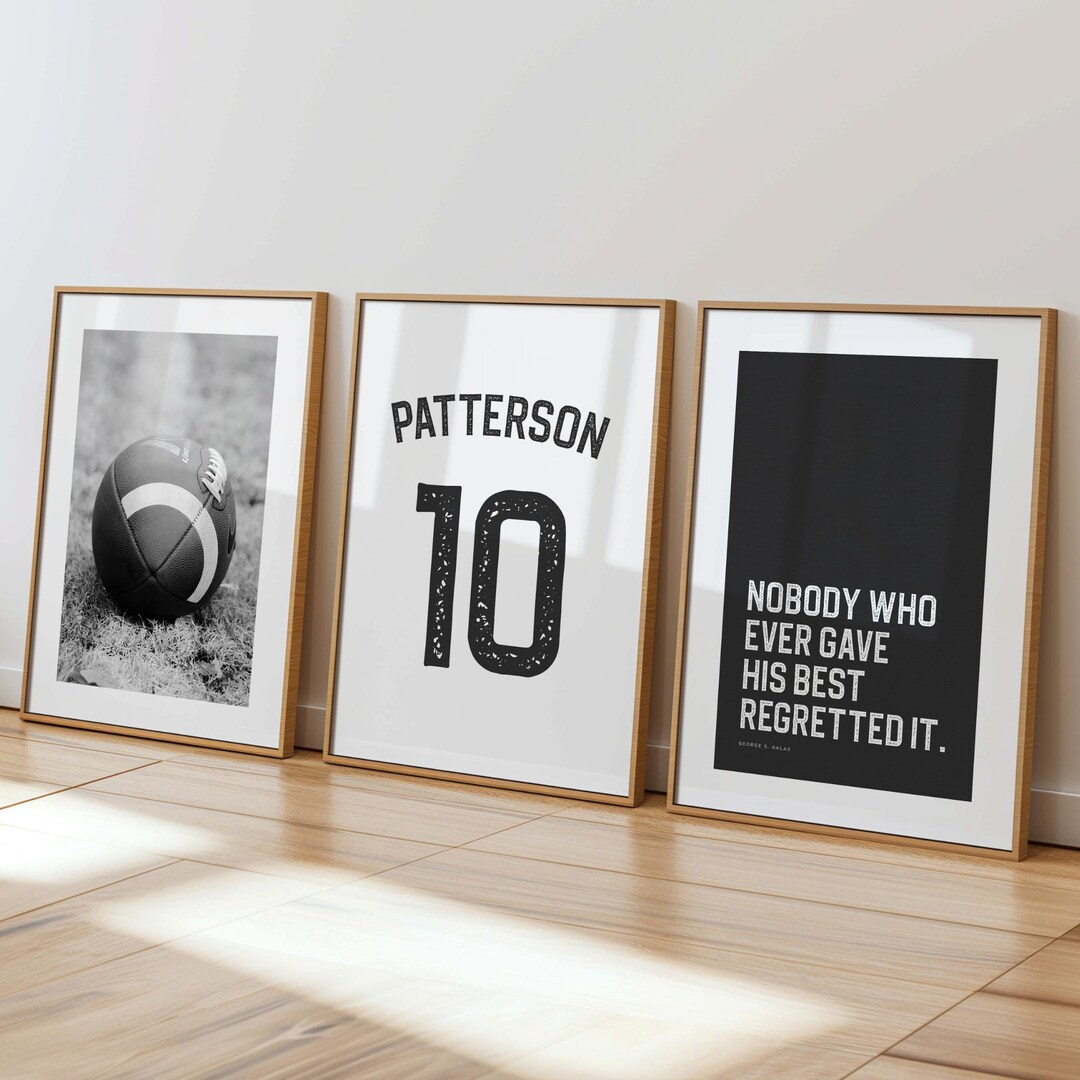 Personalized Football Poster Set of 3 Custom Name and Number Wall Art ...
