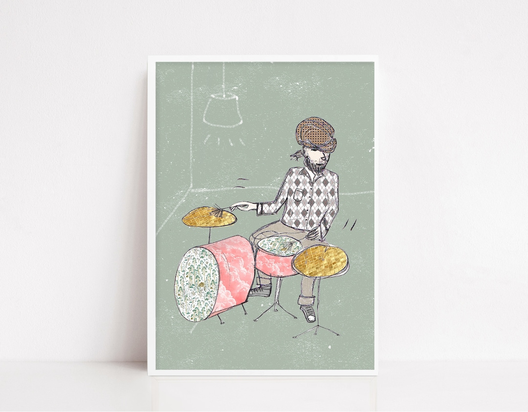 Drummer, Drum,print, Collage, Jazz Musician, Art Print Giclée, Wall Art ...