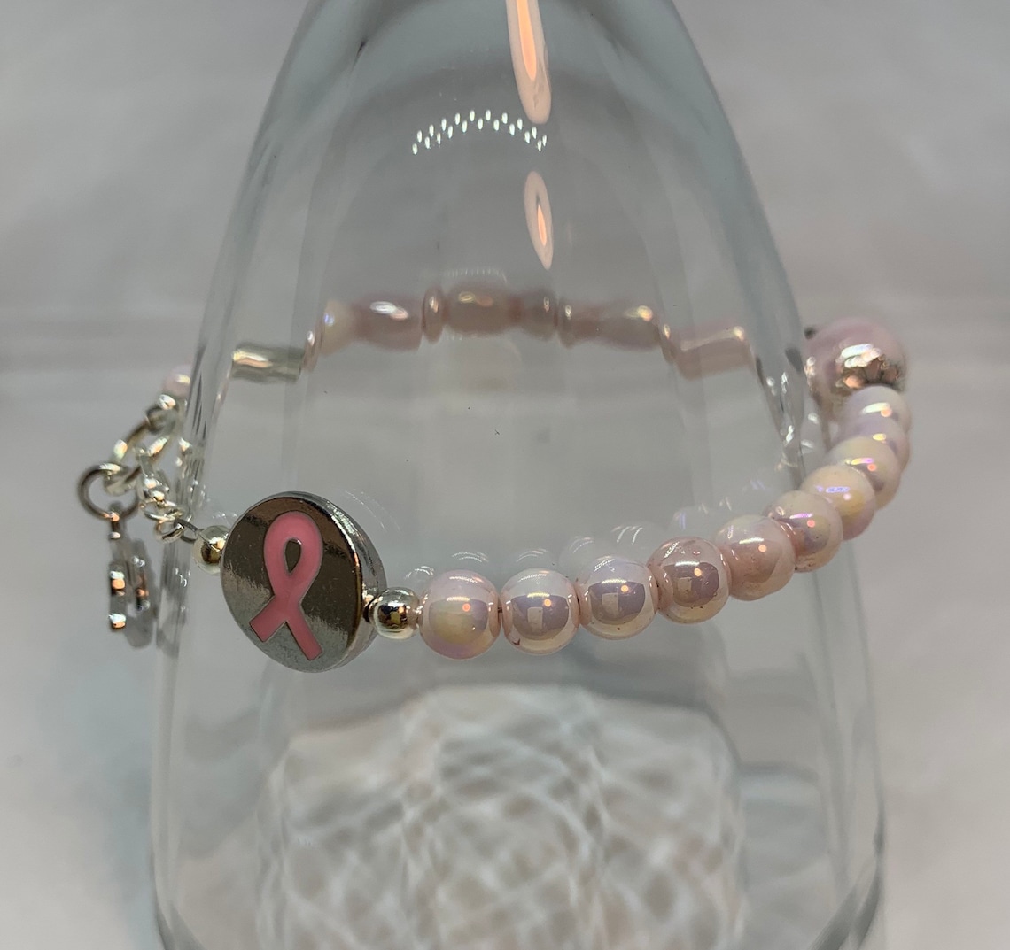Pink Breast Cancer Awareness Beaded Bracelet. - Etsy
