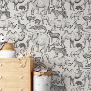 Hand Drawn Safari Animals Wallpaper -other Colors Available / Sketched ...
