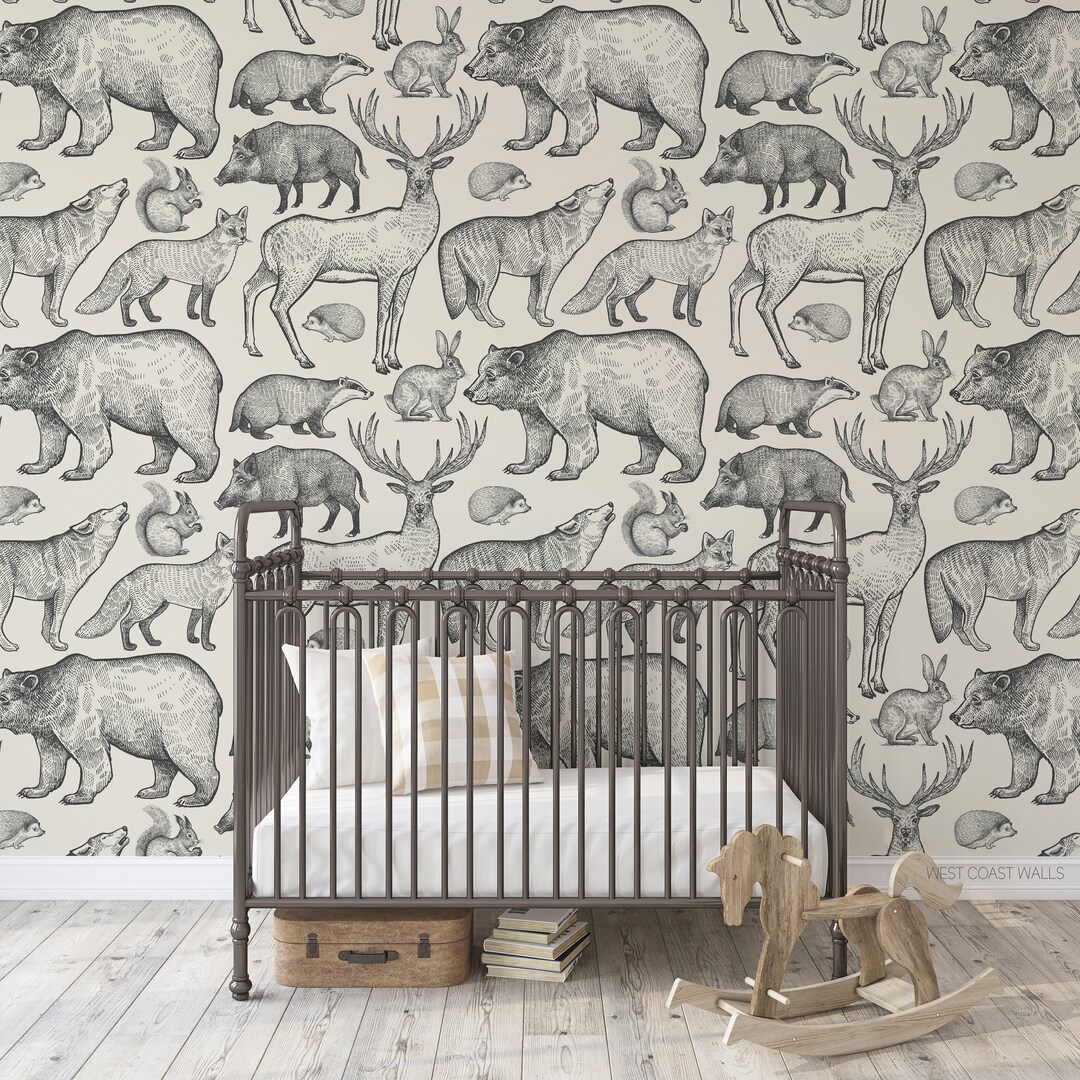 Wilderness Hand Drawn Animals Wallpaper -other Colors Available ...