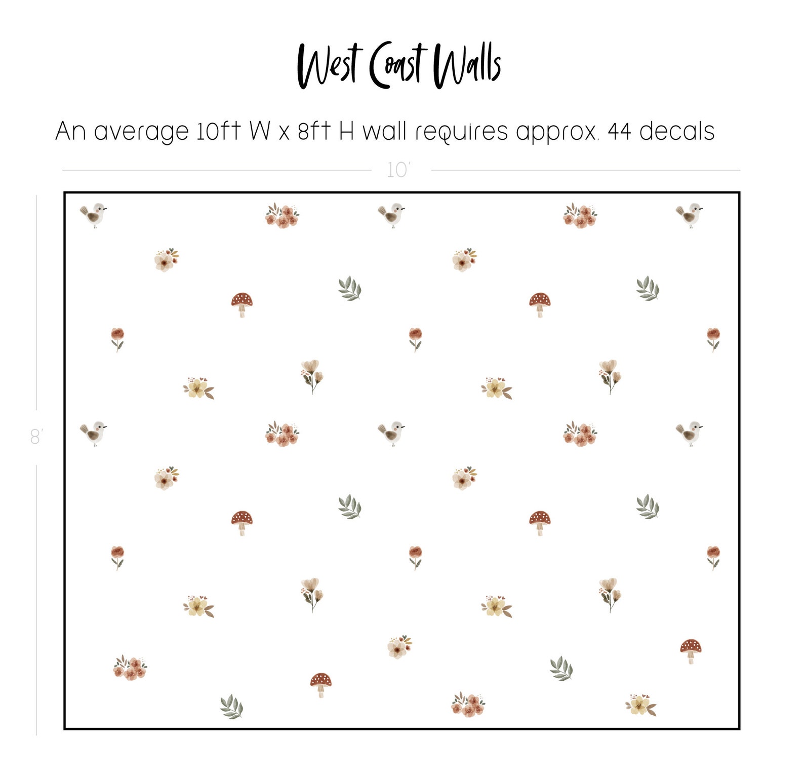 Millie Flowers and Bird Decals / Painted Florals Removable Wall Decals ...