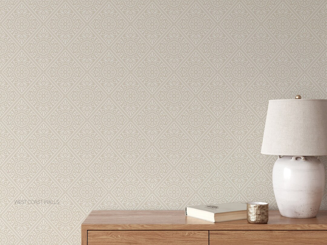 Classic Geometric Floral Wallpaper / Custom Color Wallpaper / - Etsy