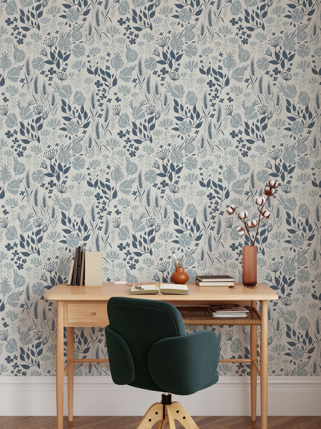 Solid Floral Blooms Wallpaper / Hand Drawn Floral Design / Floral ...