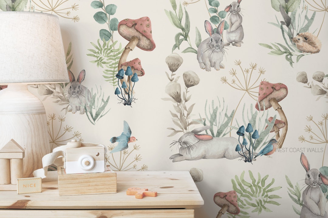 Whimsical Forest Wallpaper / Hand Painted Animals / Woodland Theme ...