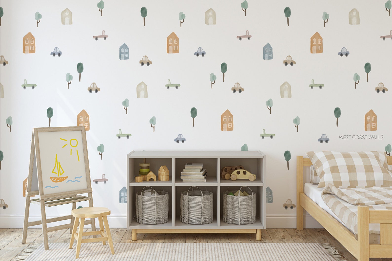 Neutral Village and Vehicles Removable Wall Decals / Whimsical Decal ...