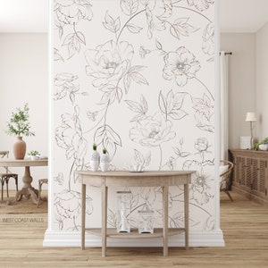 Large Delicate Drawn Floral Wallpaper - Alternate Colours Available ...