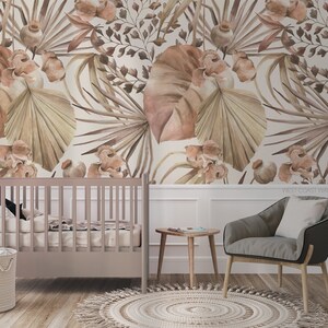 Tropical Boho Leaves Wallpaper / Boho Botanical Wallpaper / - Etsy