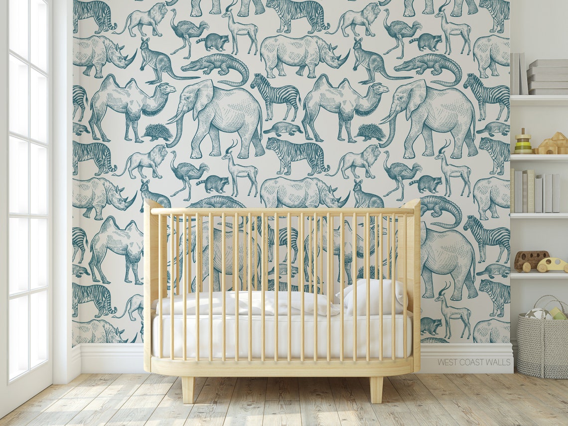 Hand Drawn Safari Animals Wallpaper -other Colors Available / Sketched ...