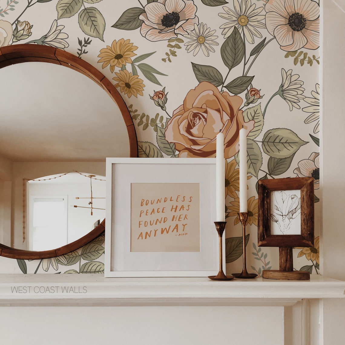 Boho Blooms Floral Wallpaper / Hand Drawn Floral Design / Rust - Etsy