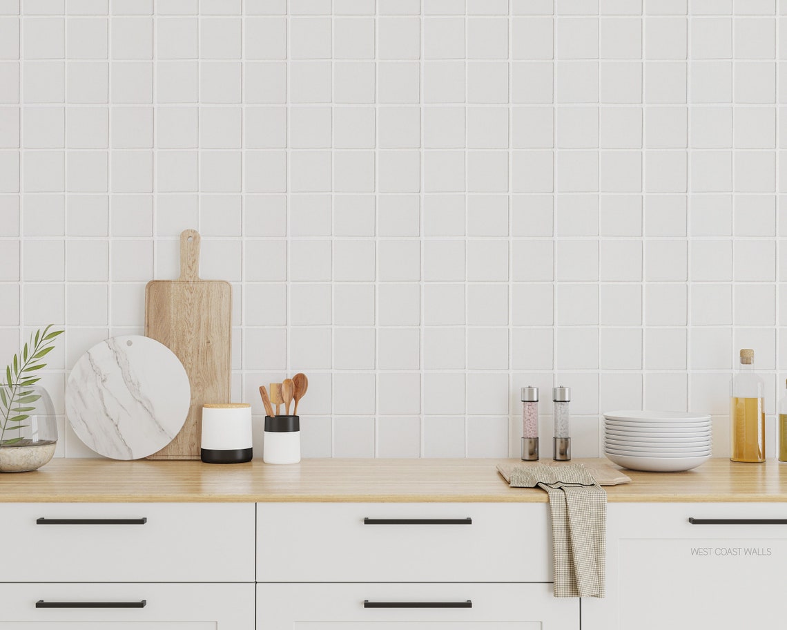 White Square Tile Wallpaper / Tile Wallpaper / Irregular Shape Tile ...