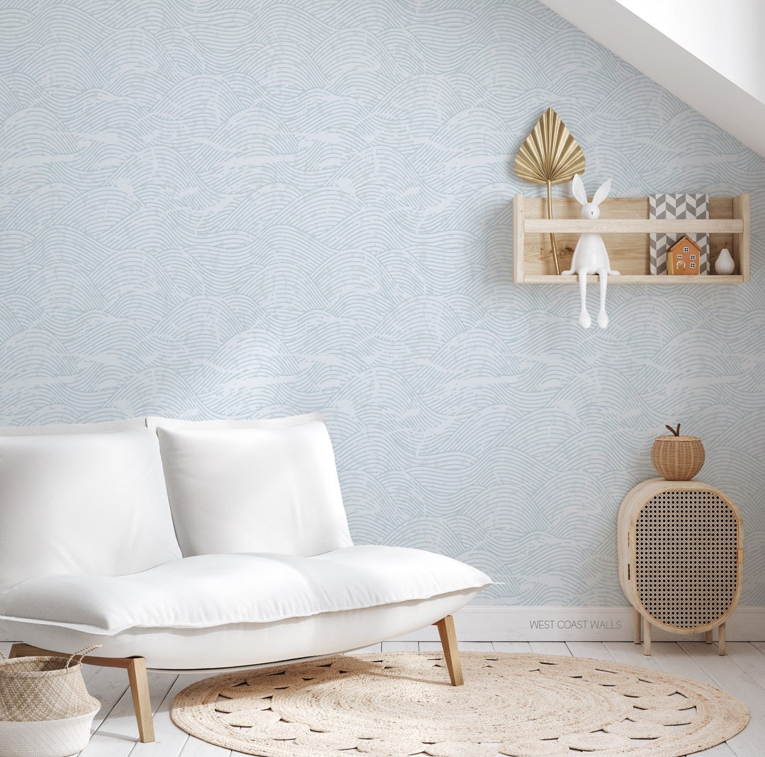 Blue Vintage Wave Wallpaper / Ocean Wallpaper / Custom Wallpaper / Surf ...