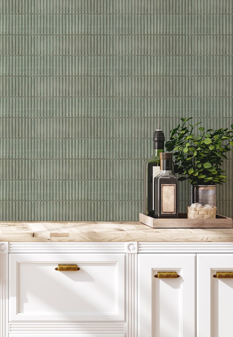 Sage Kit Kat Tile Wallpaper / Tile Wallpaper / Irregular Shape Tile ...