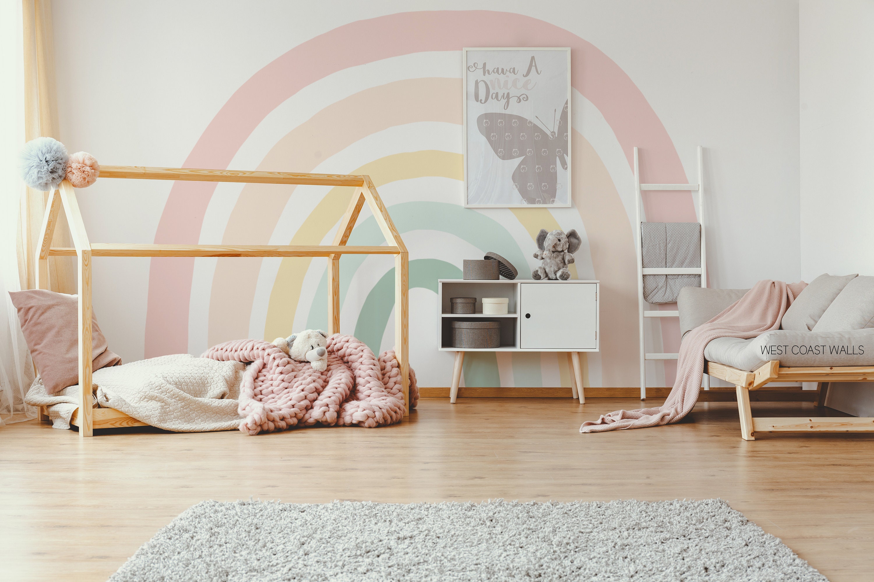 Muted Pastel Rainbow Mural / Removable Rainbow Mural / Large Rainbow ...