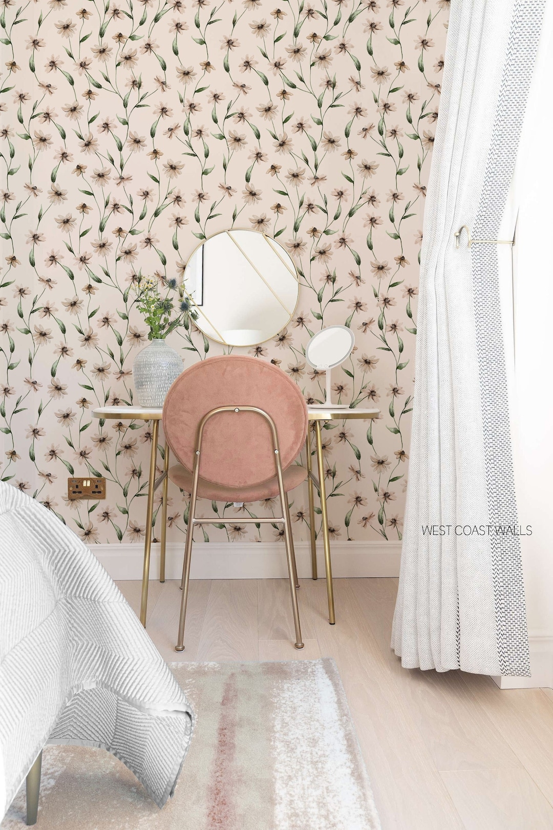 Muted Blooms Floral Wallpaper / Hand Painted Floral Design / Muted ...