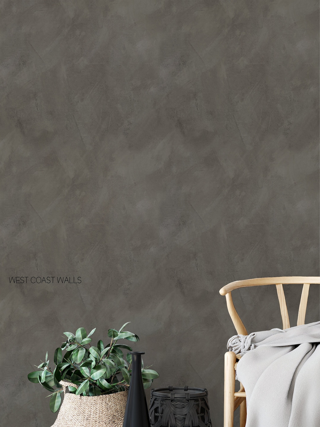 Dark Taupe Textured Style Wallpaper / Venetian Plaster Faux Texture ...