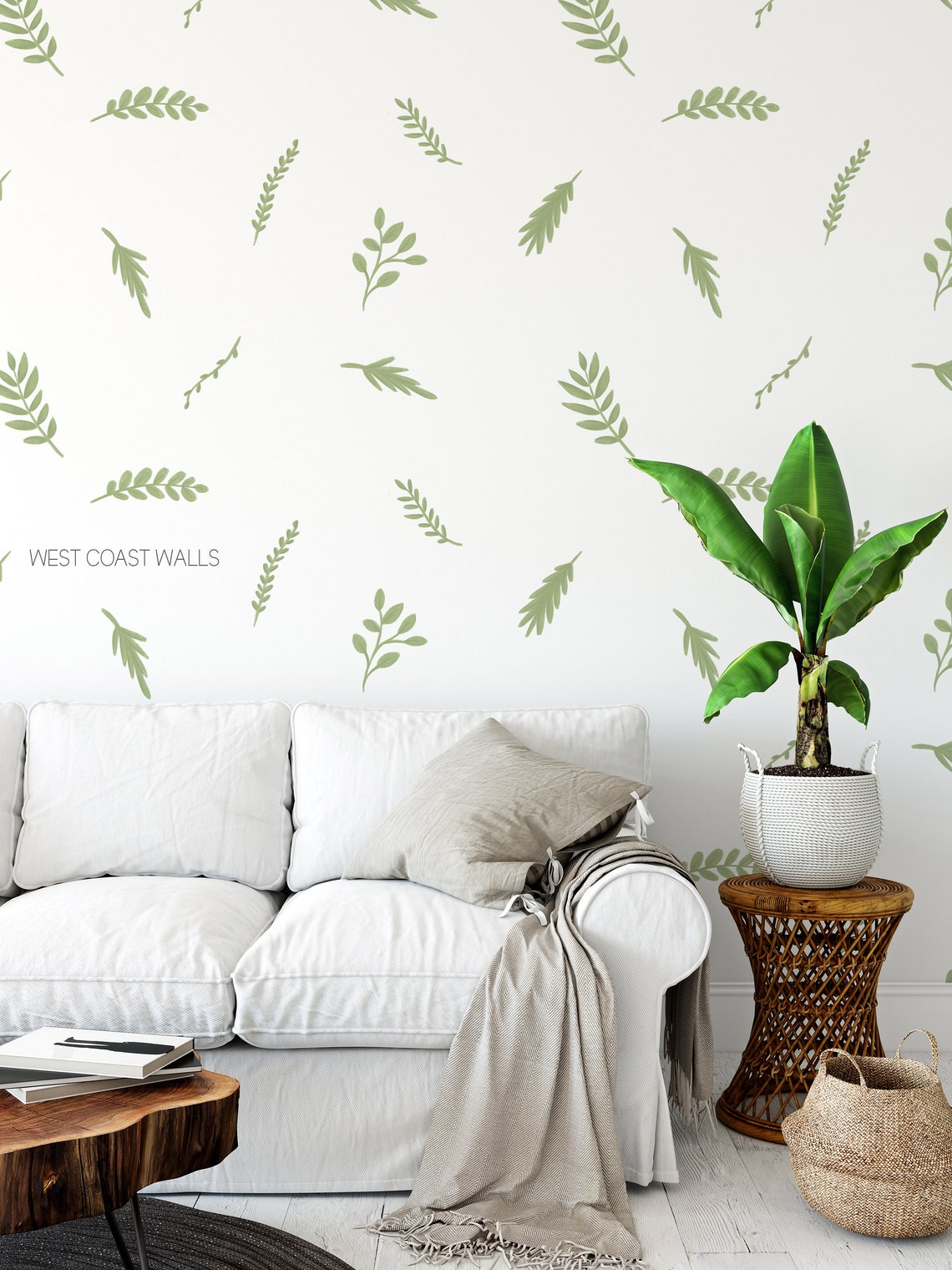 Green Leaves Wall Decals Botanical Decals Leaf Decals Etsy Sweden