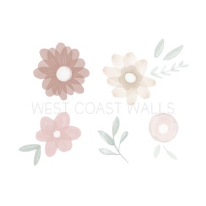 Muted Watercolor Painted Flowers Removable Wall Decals / Floral Wall ...