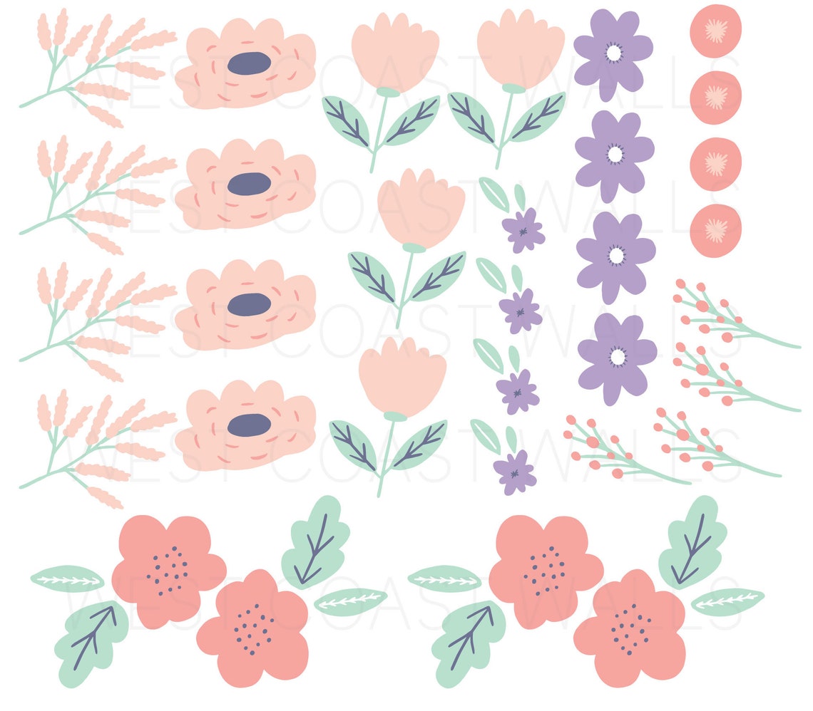Flower Wall Stickers / Removable Floral Wall Decal / Simple - Etsy