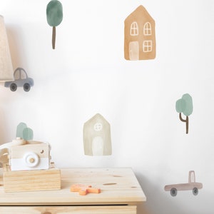 Neutral Village and Vehicles Removable Wall Decals / Whimsical Decal ...