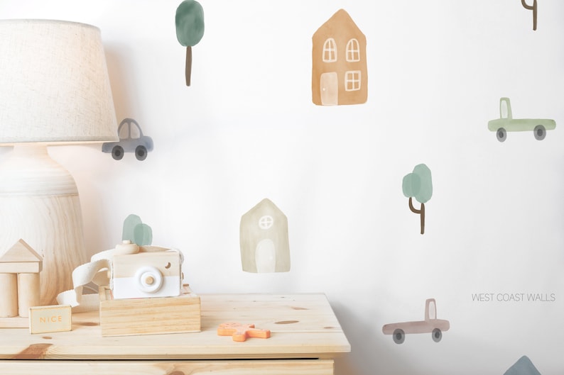 Neutral Village and Vehicles Removable Wall Decals / Whimsical Decal ...