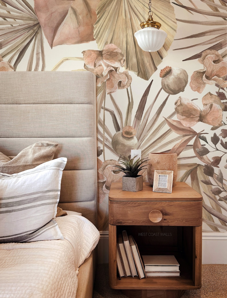 Tropical Boho Leaves Wallpaper / Boho Botanical Wallpaper / Neutral ...