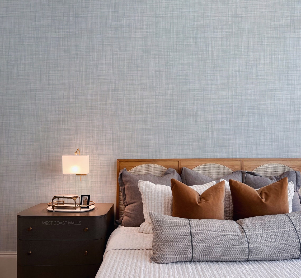 Light Blue Seagrass Wallpaper / Linen Wallpaper / Natural Wallpaper ...