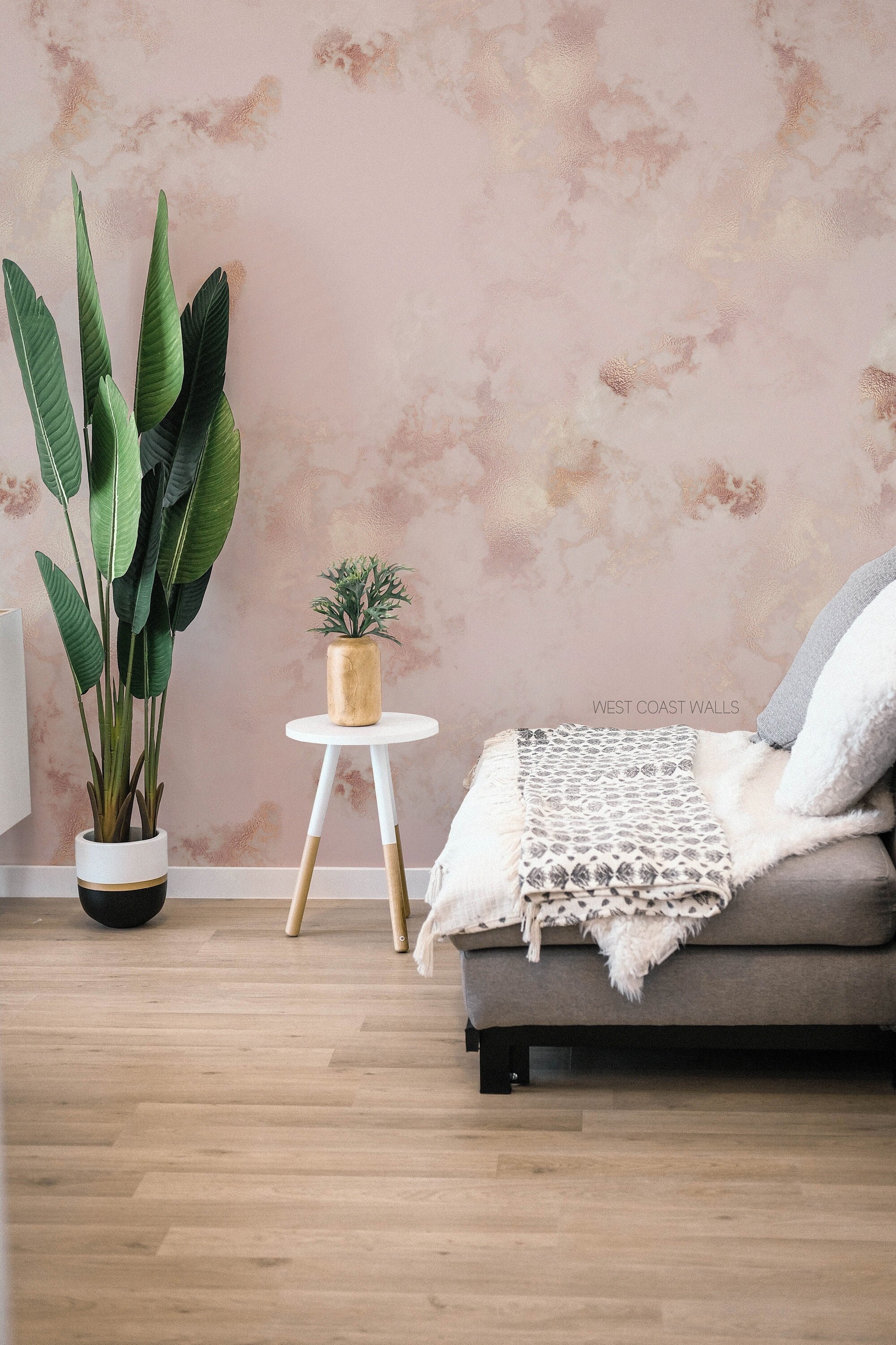 White and rose gold wallpaper store