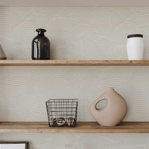 Beige Vintage Wave Wallpaper / Ocean Wallpaper / Coastal Wallpaper ...