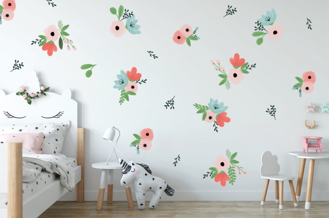Flower Wall Stickers / Removable Floral Wall Decal / Peony - Etsy