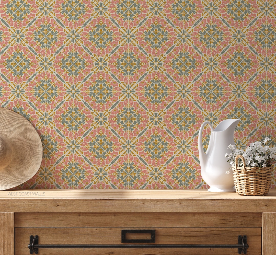 Sweet Boho Vintage Tile Wallpaper / Bohemian Style / Tile Wallpaper ...