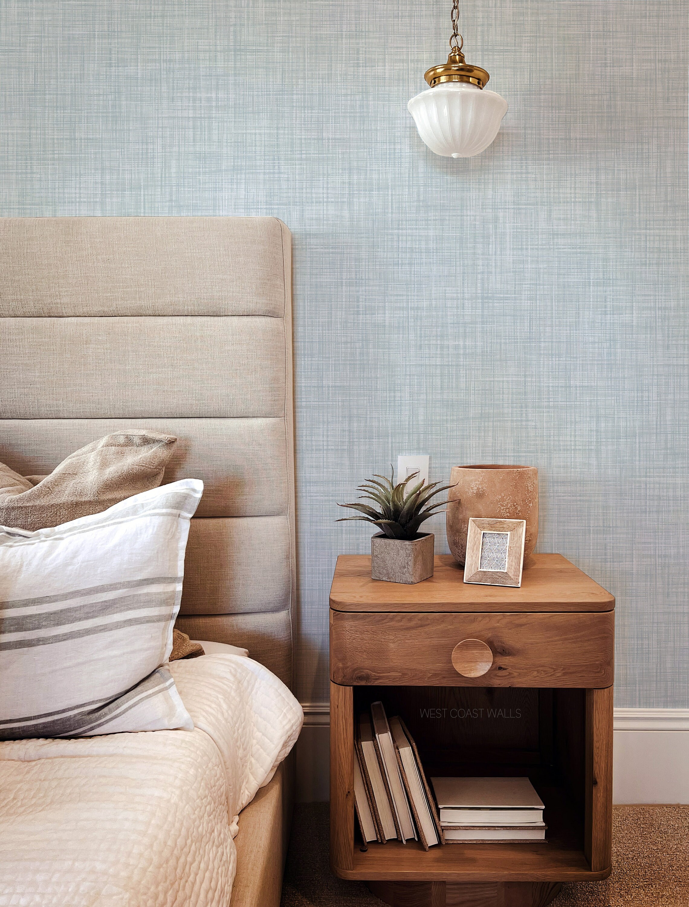 Light Blue Seagrass Wallpaper / Linen Wallpaper / Natural Wallpaper ...