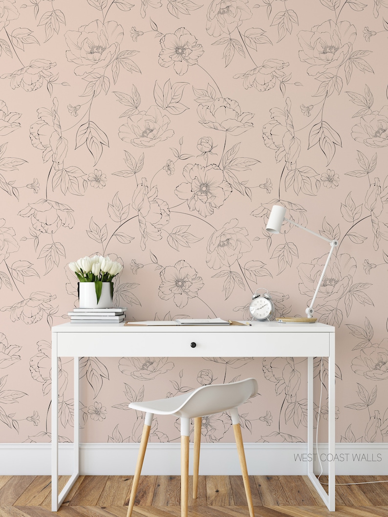 Small Delicate Drawn Floral Wallpaper - Alternate Colours Available ...