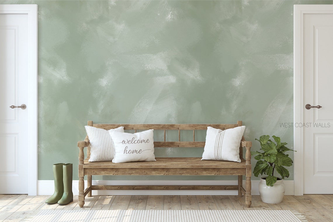 Sage Textured Wallpaper / Hand Painted Wallpaper / Textured - Etsy