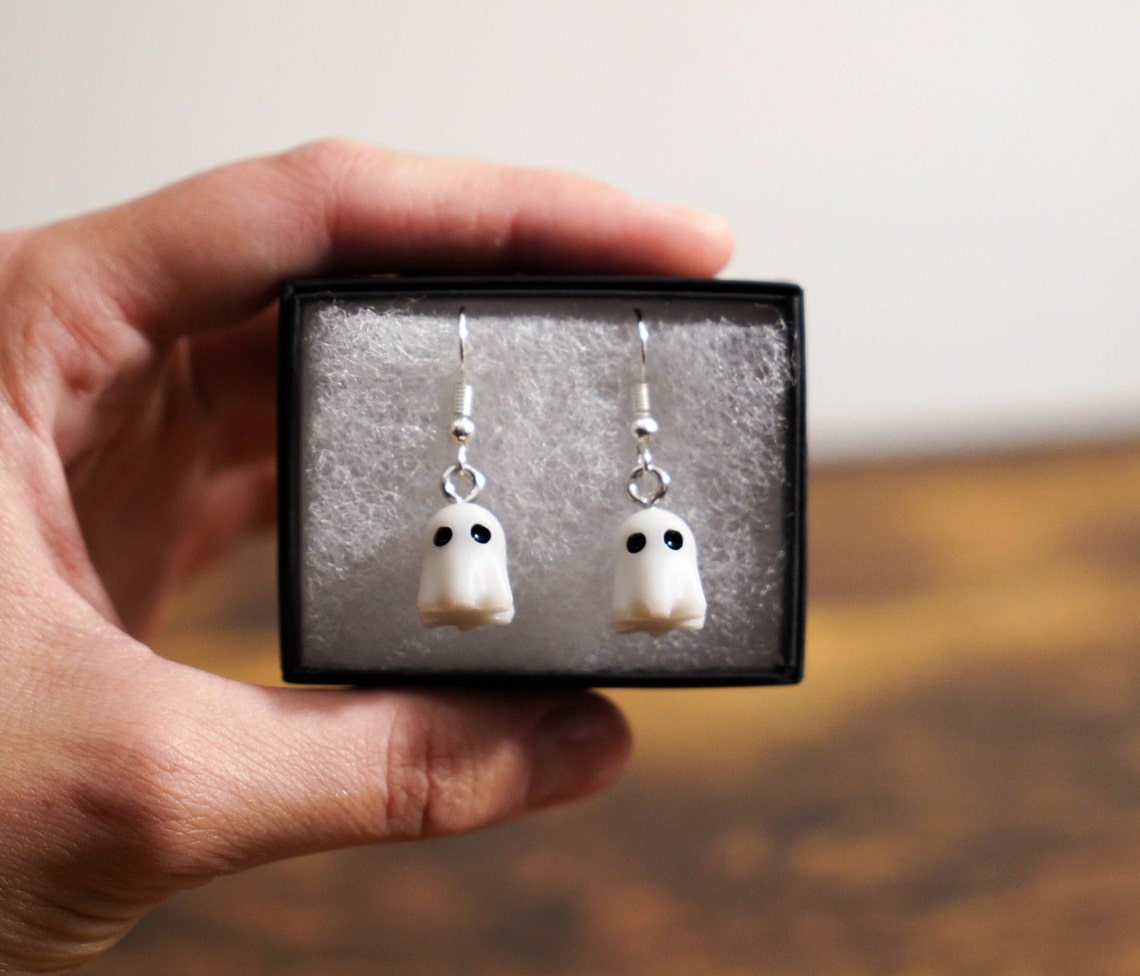 Hand-painted Resin Ghost Earrings: Sterling Silver Hooks - Etsy