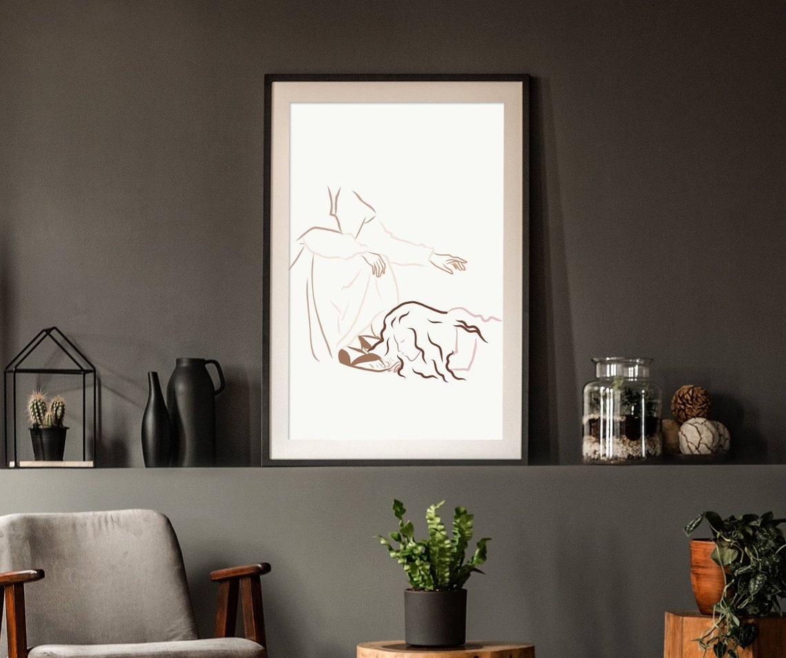 Christian Line Art Print Christian Wall Decor Burnt Orange - Etsy