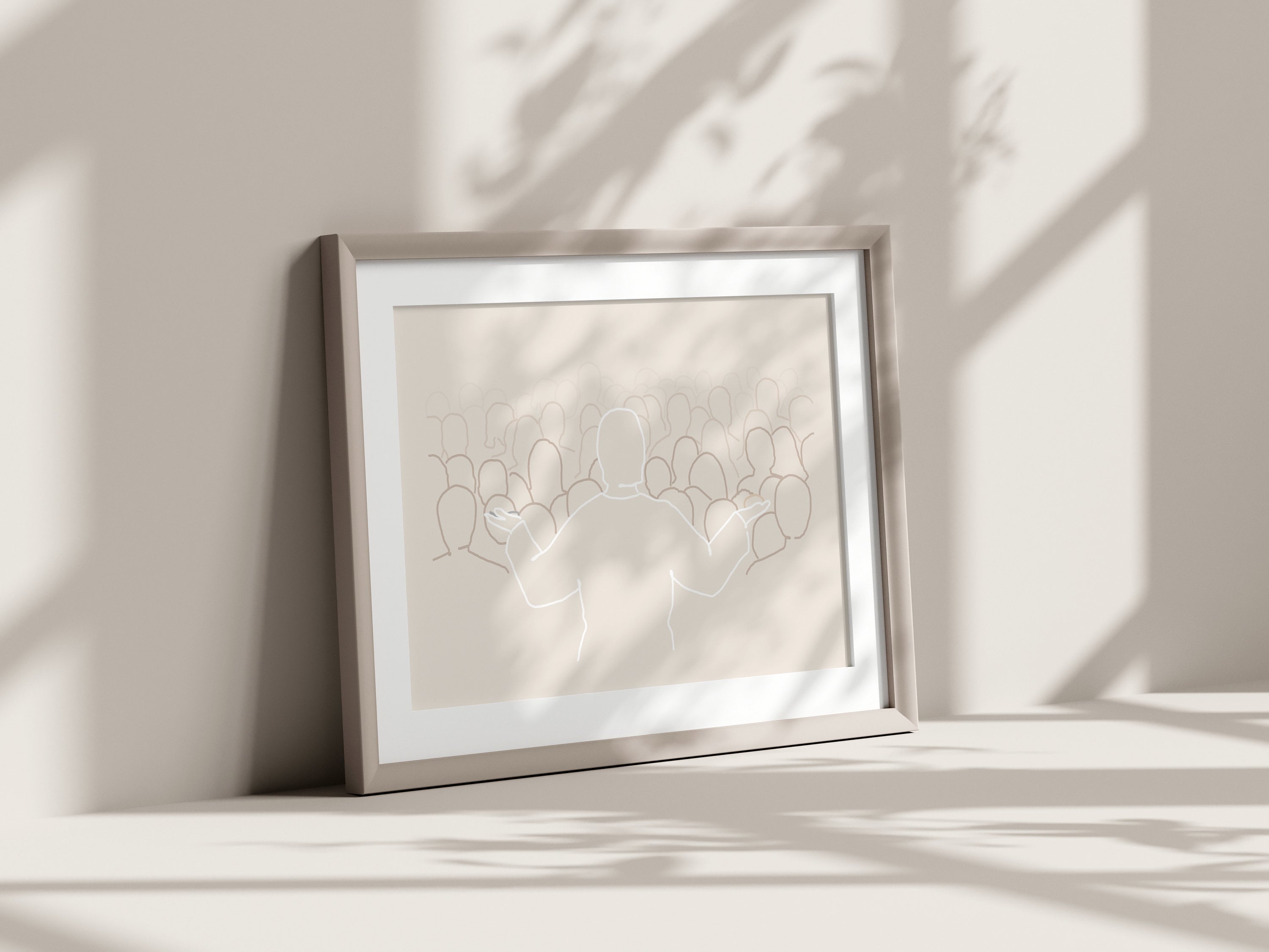 Christian Beige Aesthetic Line Art of Jesus Feeding the Multitude ...