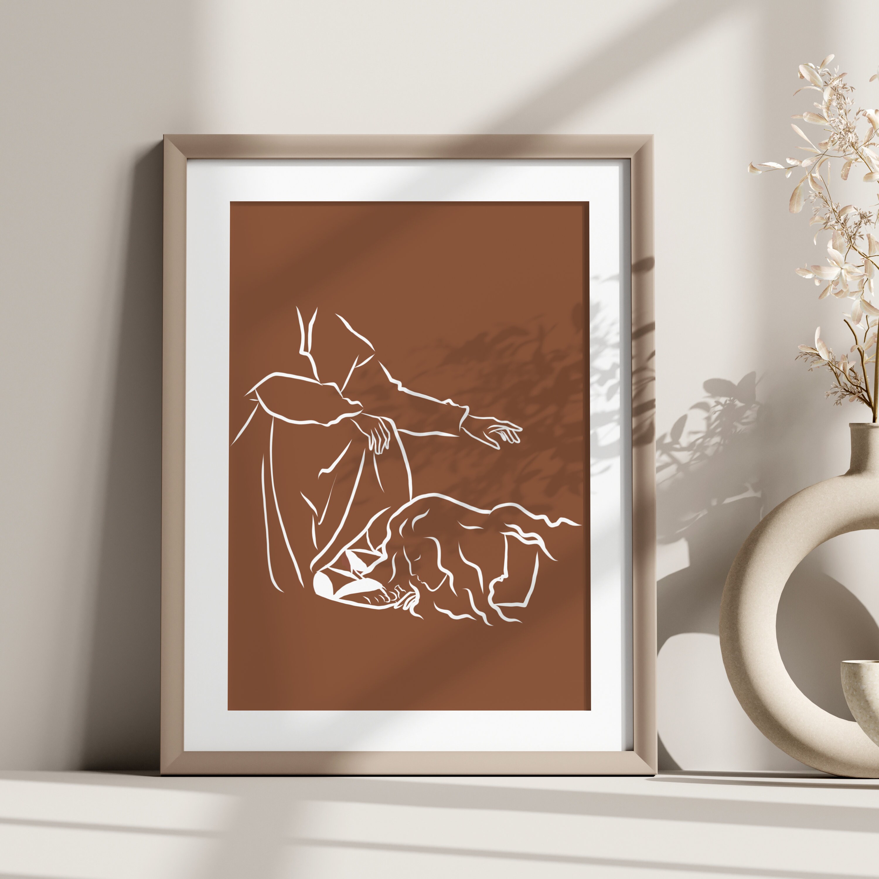 Christian Line Art Print| Christian Wall Decor| Burnt Orange Christian ...