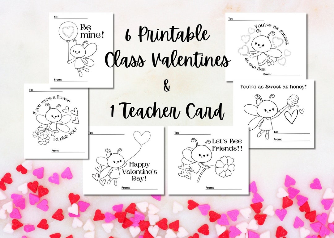 Printable Bee Classroom Valentines, Valentines Exchange, Coloring ...