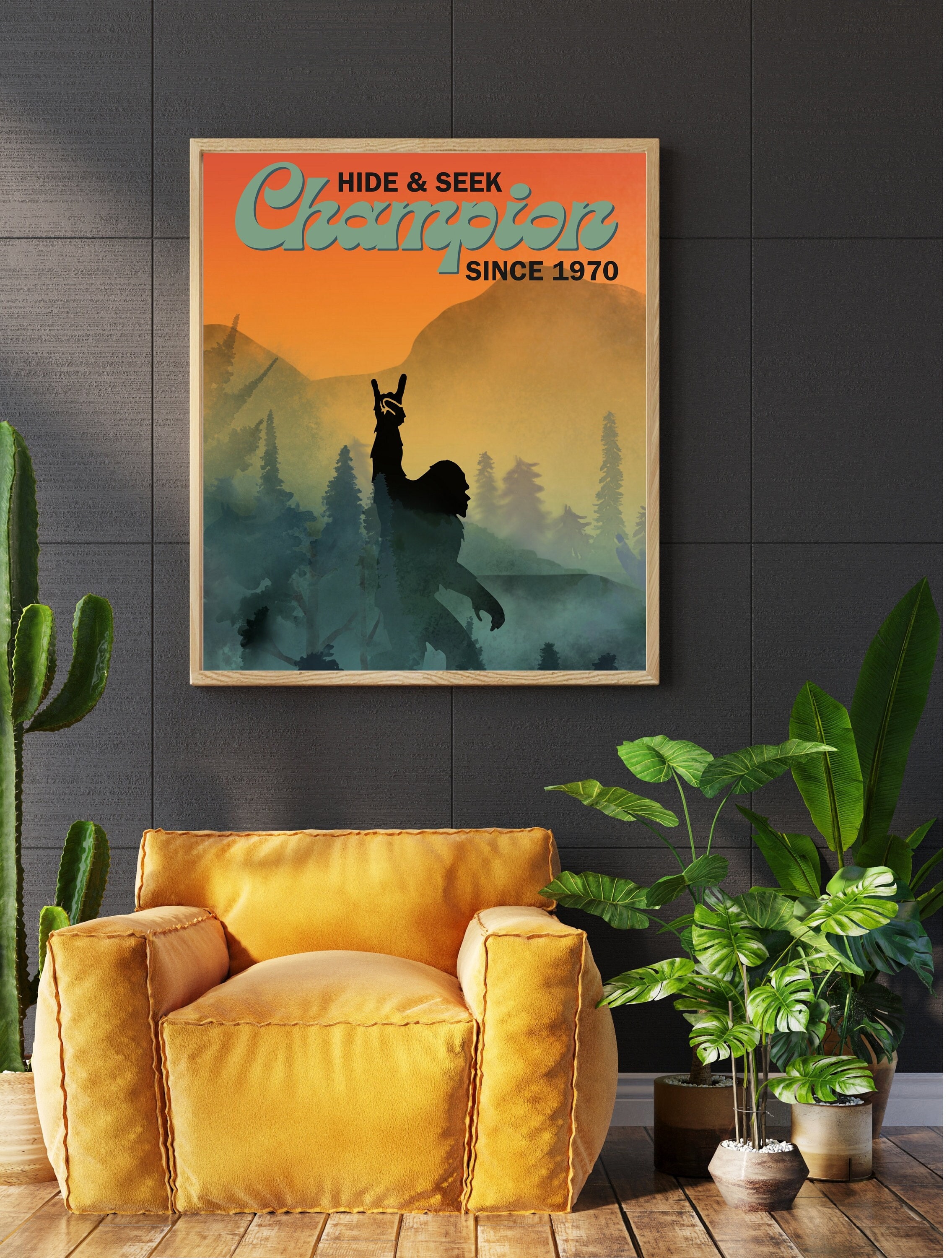 Printable Bigfoot Poster Hide and Seek Sasquatch Bigfoot Art Print ...
