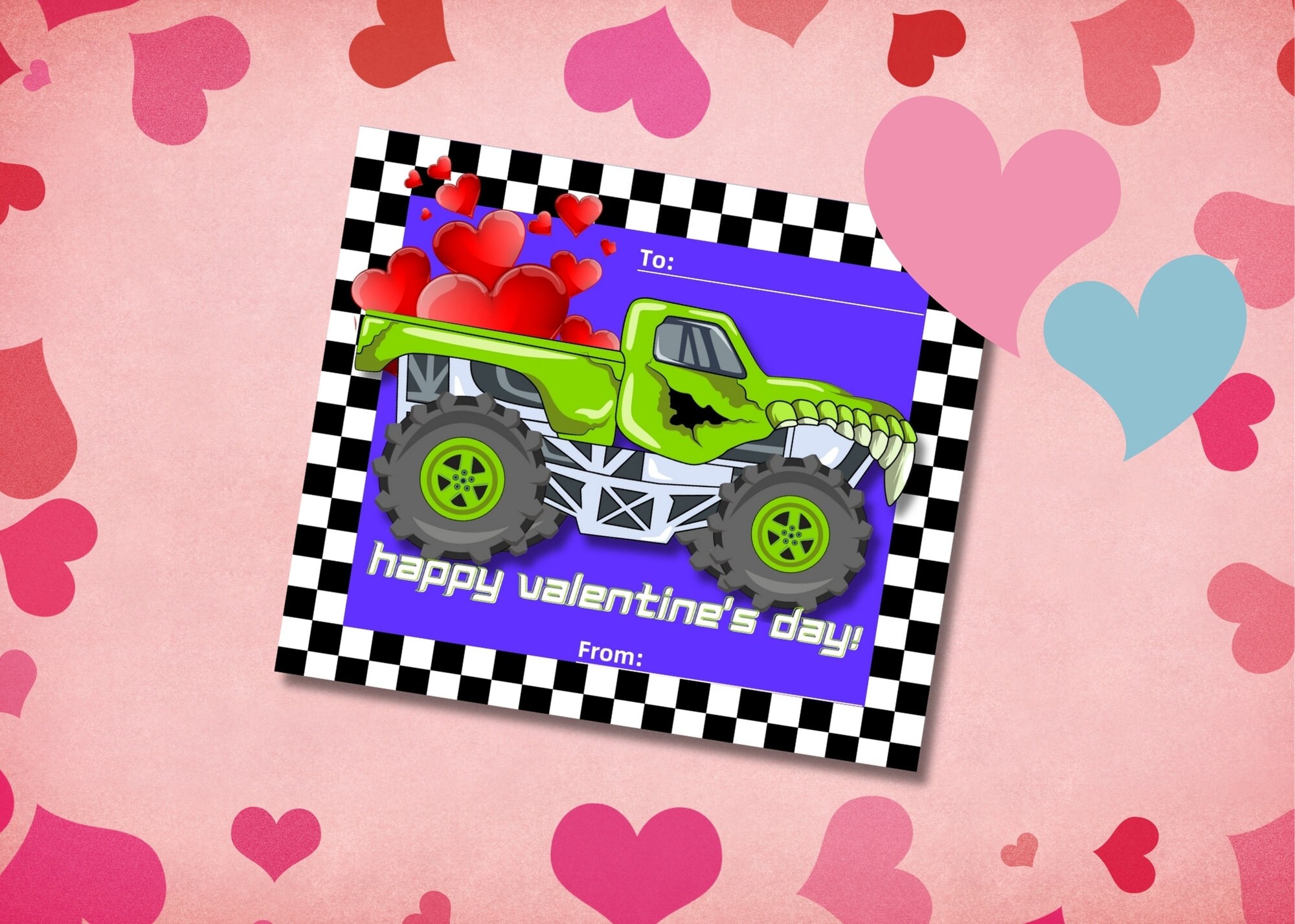 Printable Truck Classroom Valentines for Boys, Valentines Exchange, 4x4 ...